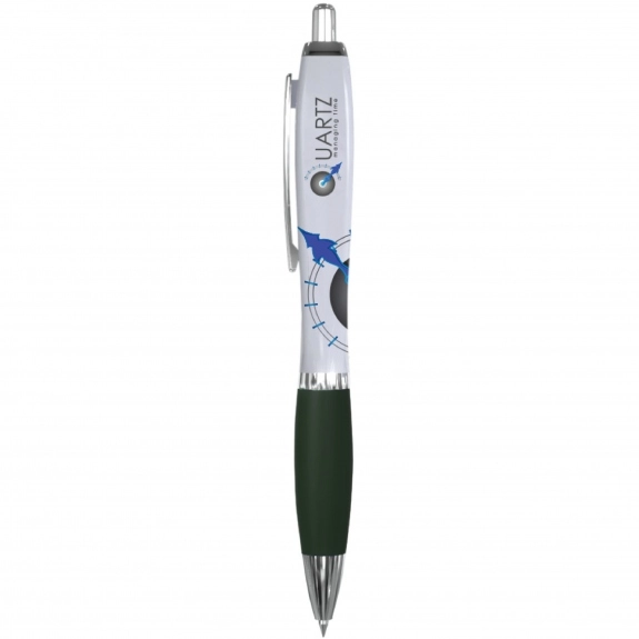 Full Color White Square Ad Promotional Pen w/ Rubber Grip | Logo Pen