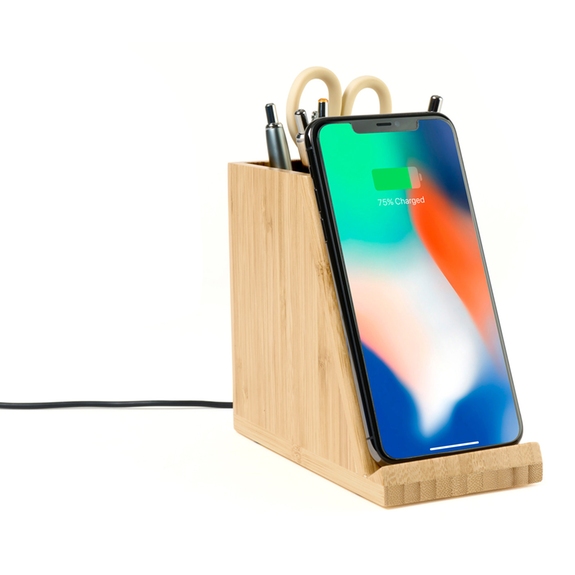 Auden Bamboo Wireless Charging Custom Pencil Cup | ePromos