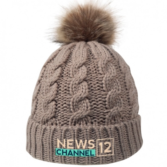 Cable Knit Custom Beanie w/ Faux Fur Pom | Custom Beanies | ePromos